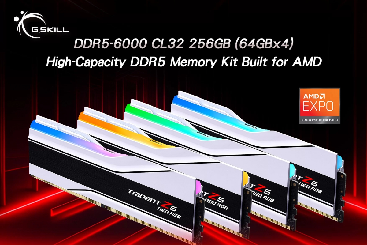 G.Skill presenta su memoria U-DIMM DDR5 de 256 GB (4x64GB) con velocidades de 6.000 MT/s y ...