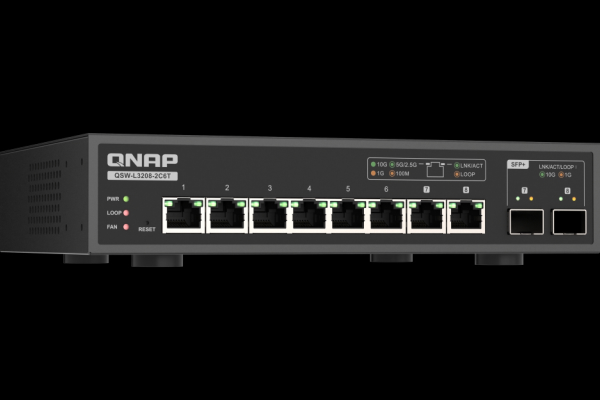 El QNAP Switch QSW-L3208-2CT6 cuenta con 8 puertos a 10 Gbps